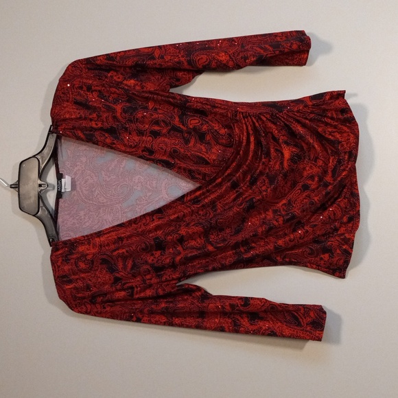Tops | Vintage Msk Red And Black Shiny Blouse | Poshmark